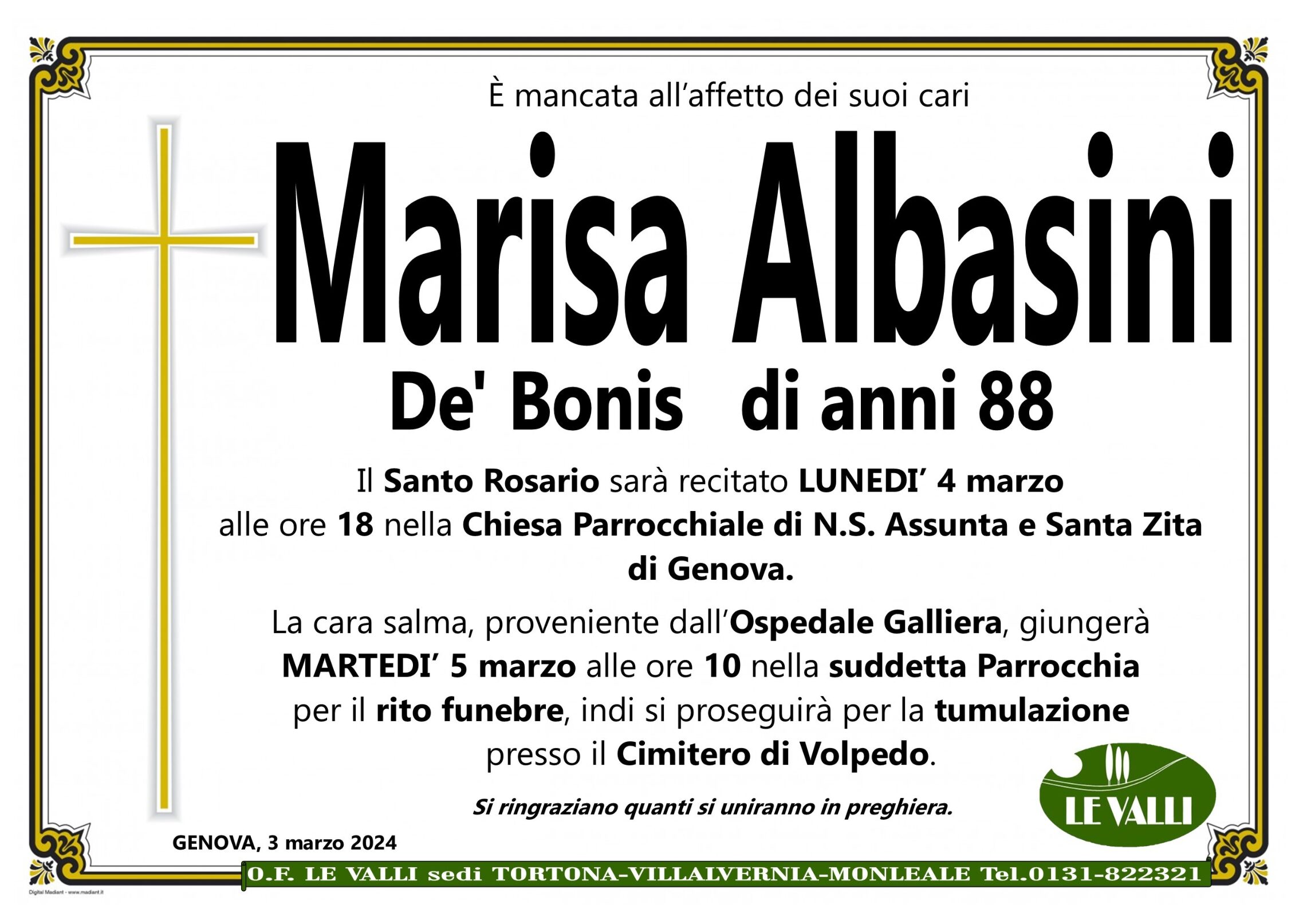 Necrologi | Tortona, Monleale, Villalvernia